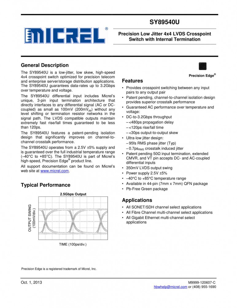 SY89540U technical document page 1