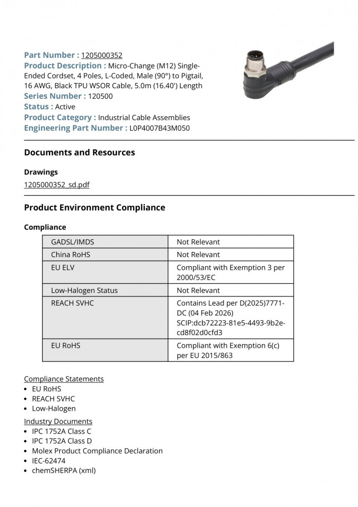 MOLEX customer drawing, sheet 1
