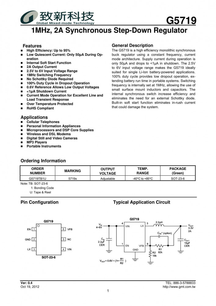 GMT G5719TB1U datasheet page 1