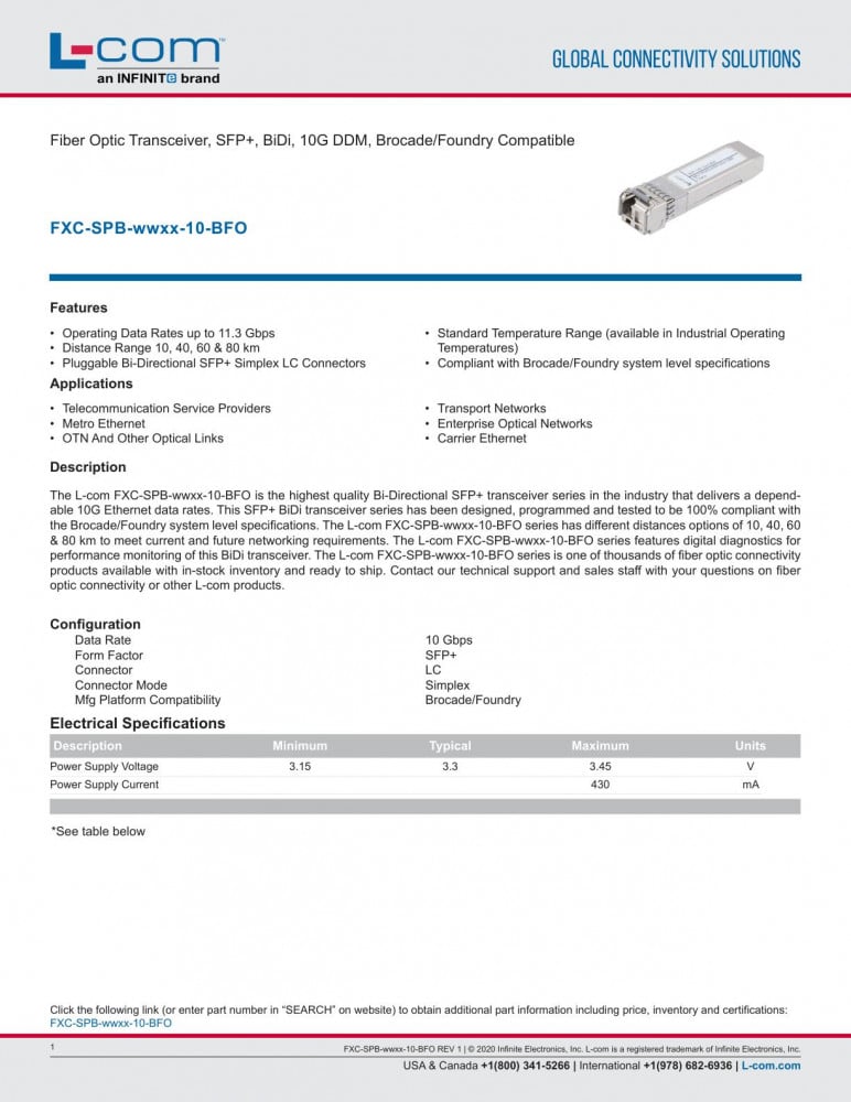 FXC-SPB-2360-10-BFO datasheet page 1
