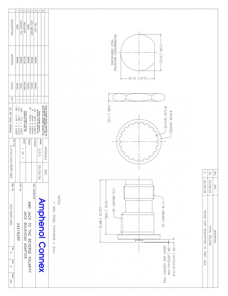Amphenol 242192RP technical drawing
