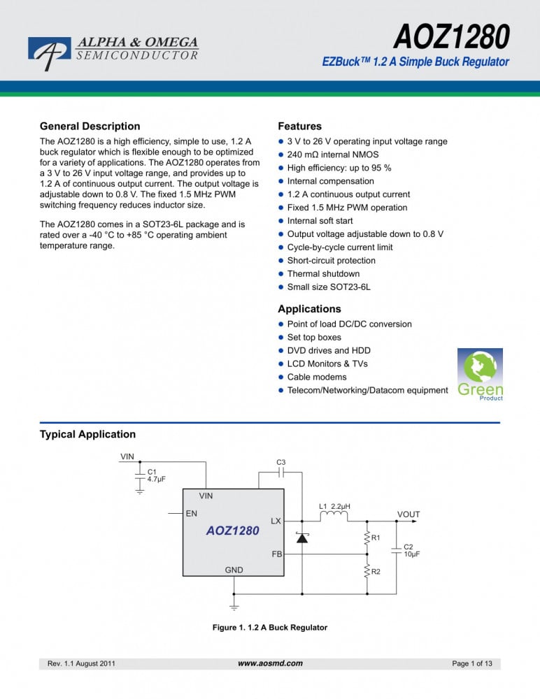 AOZ1280CI datasheet page 1