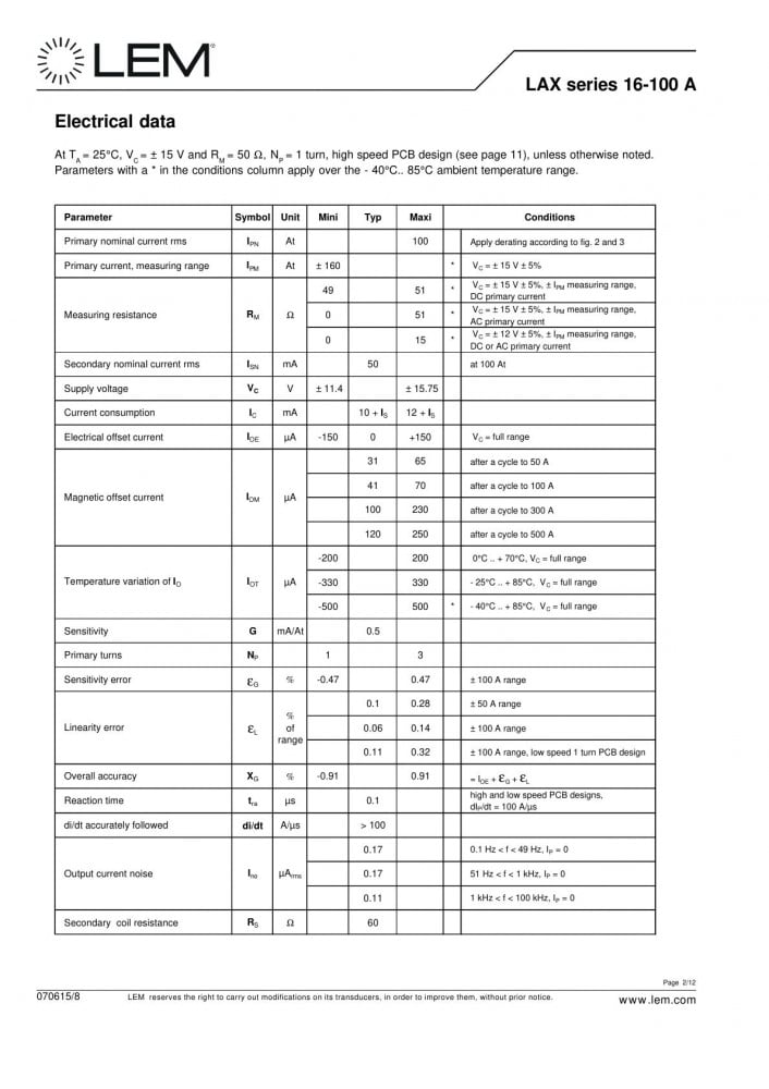 LAX 100-NP datasheet page 2