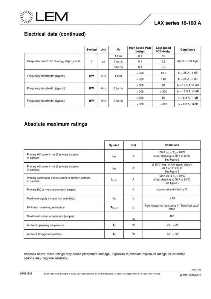 LAX 100-NP datasheet page 3