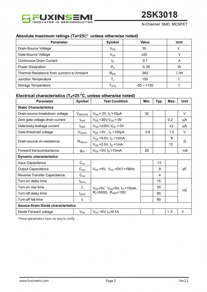 2SK3018 datasheet page 2