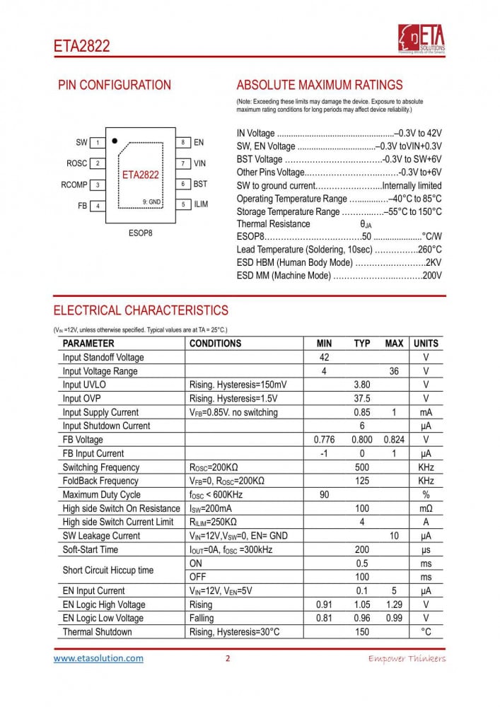 ETA2822E8A datasheet page 2