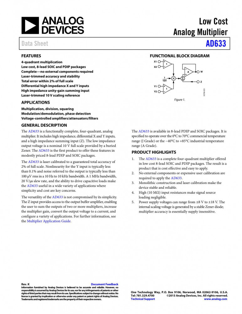 AD633 datasheet page 1