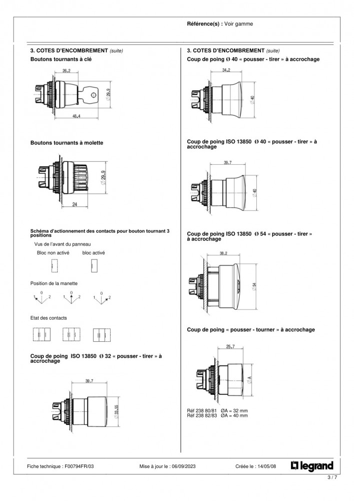 Legrand control and signalling heads technical document, page 3