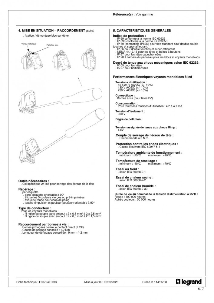 Legrand control and signalling heads technical document, page 6