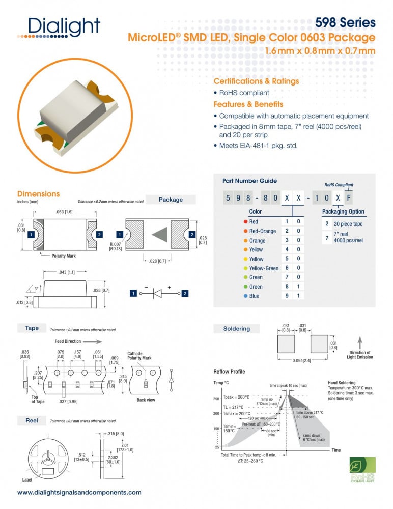 Dialight 598-8081-107F datasheet page 1