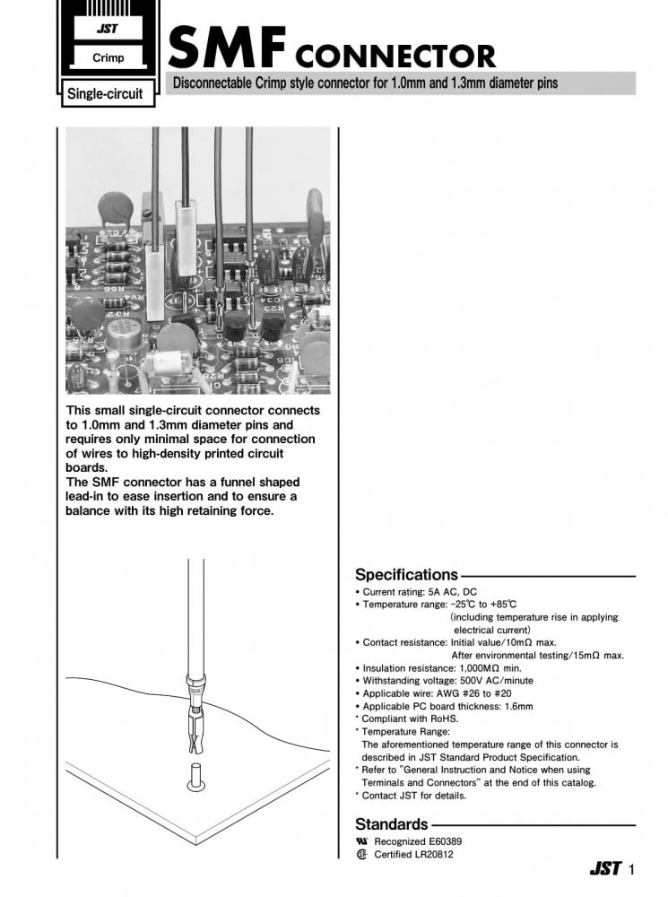 JST SMF connector datasheet page 1