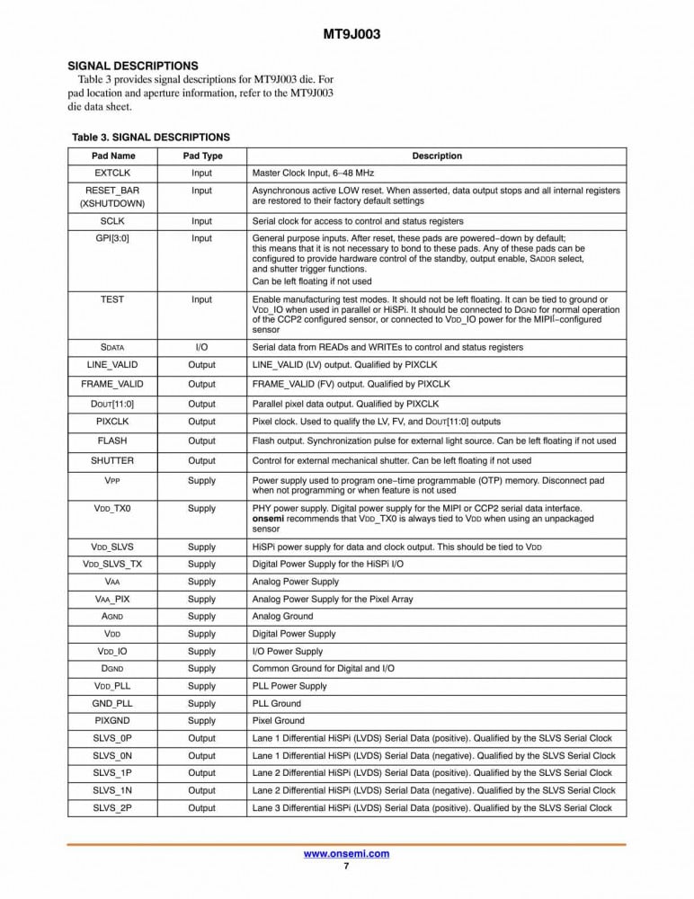 MT9J003 datasheet page 7