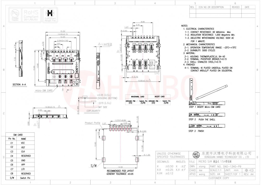 SNO-1340-P9 technical drawing page 1