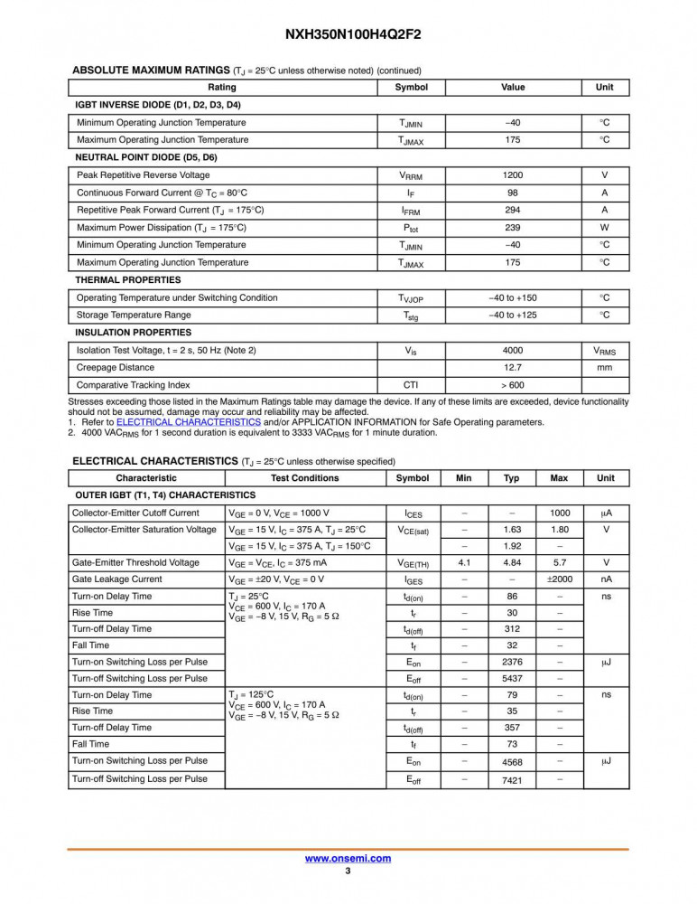 NXH350N100H4Q2 datasheet page 3