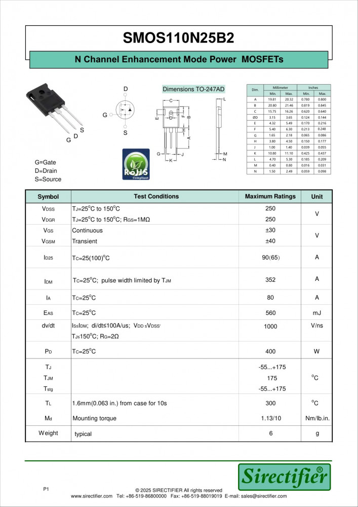 SMOS110N25B2 datasheet page 1