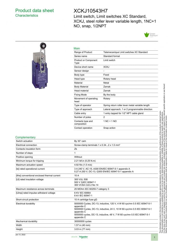 XCKJ10543H7 technical document page 1