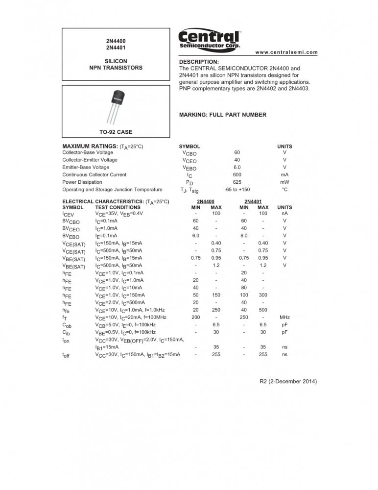 Central 2N4401 datasheet page 1