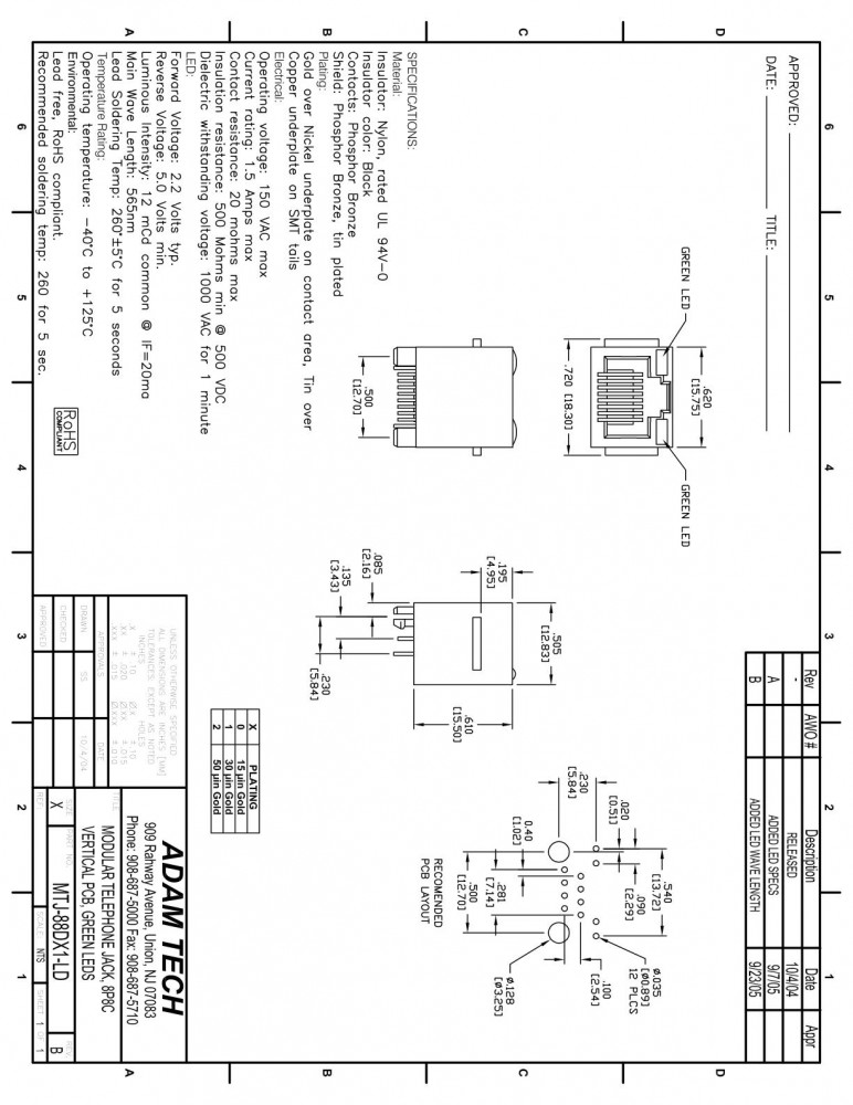 ADAM TECH MTJ-88DX1-LD technical drawing