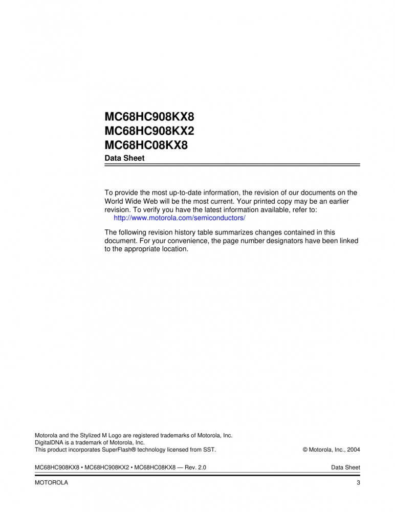 MC68HC908KX2CDW datasheet page 3