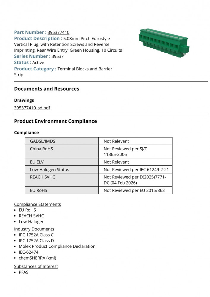 MOLEX product document, page 1