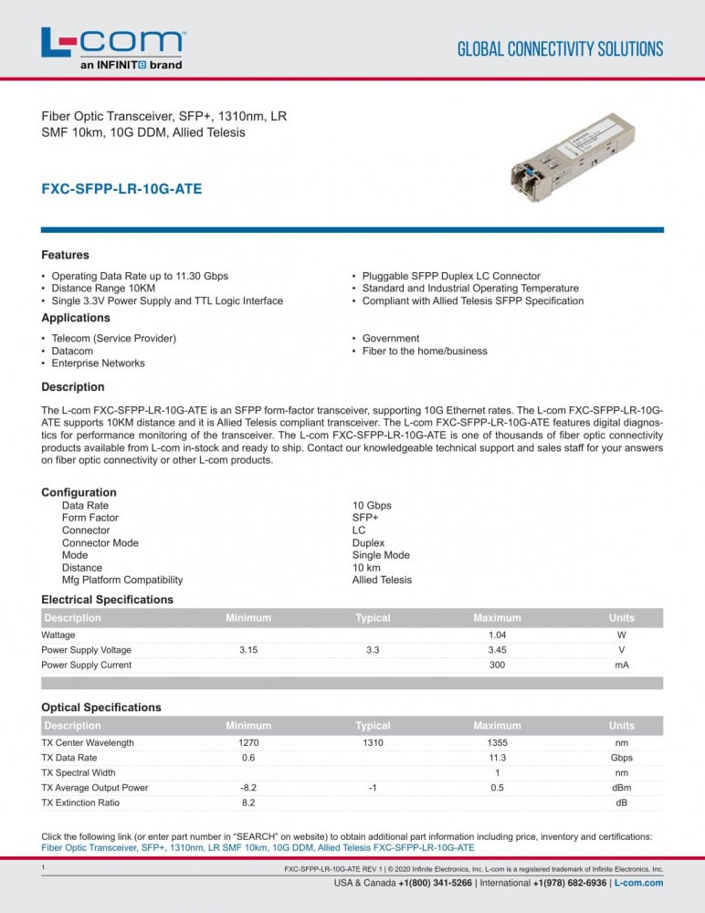 FXC-SFPP-LR-10G-ATE datasheet page 1