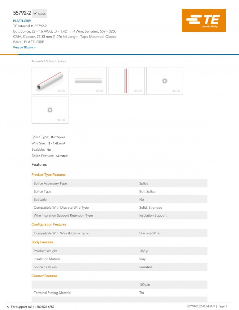 TE Connectivity 55792-2 document page 1