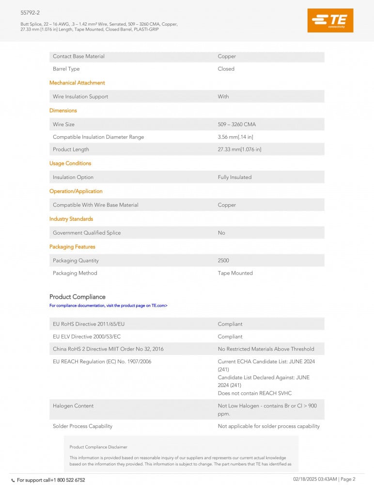 TE Connectivity 55792-2 document page 2