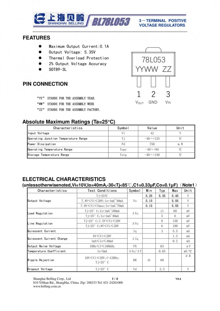 BL78L053 datasheet page 1