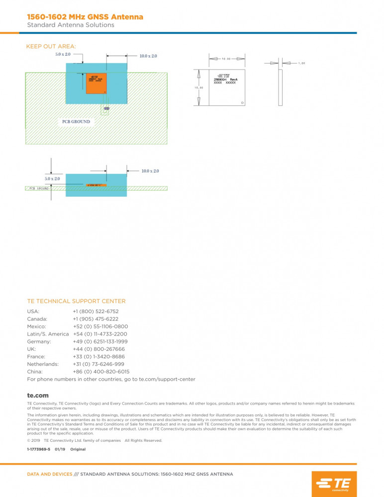 TE Connectivity GNSS antenna keep-out area