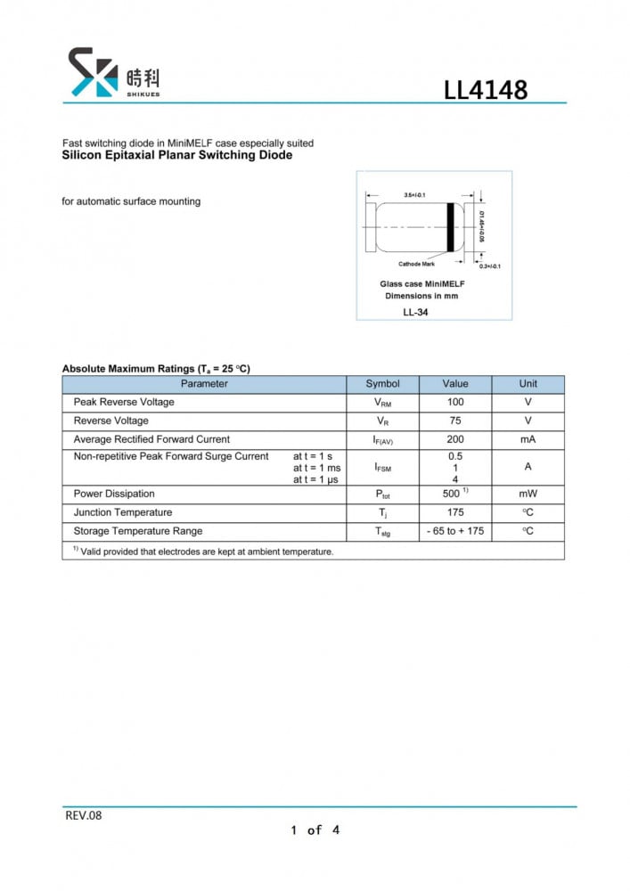 LL4148 datasheet page 1