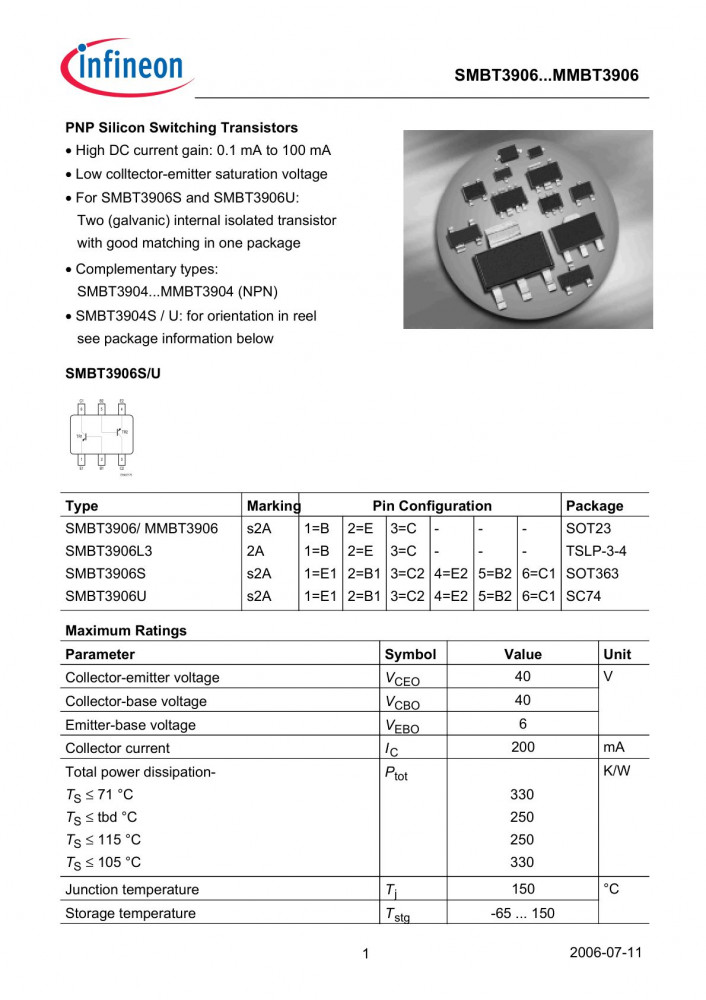 SMBT3906SE6327 datasheet page 1