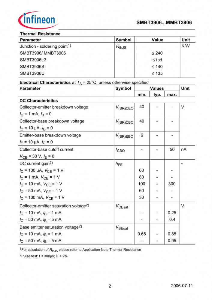 SMBT3906SE6327 datasheet page 2