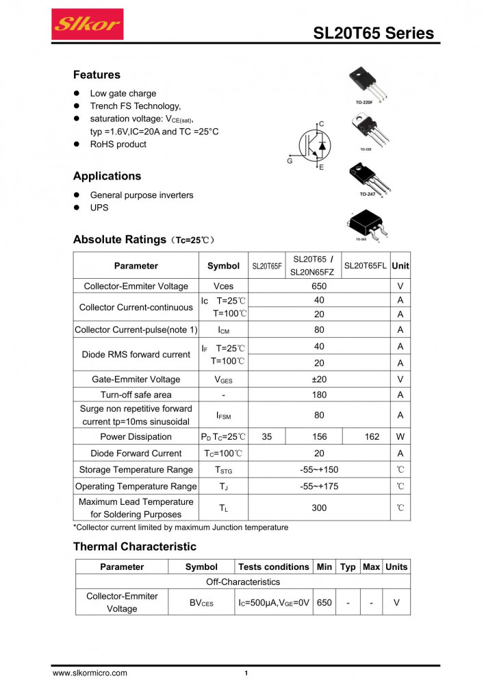 SL20T65FL datasheet page 1