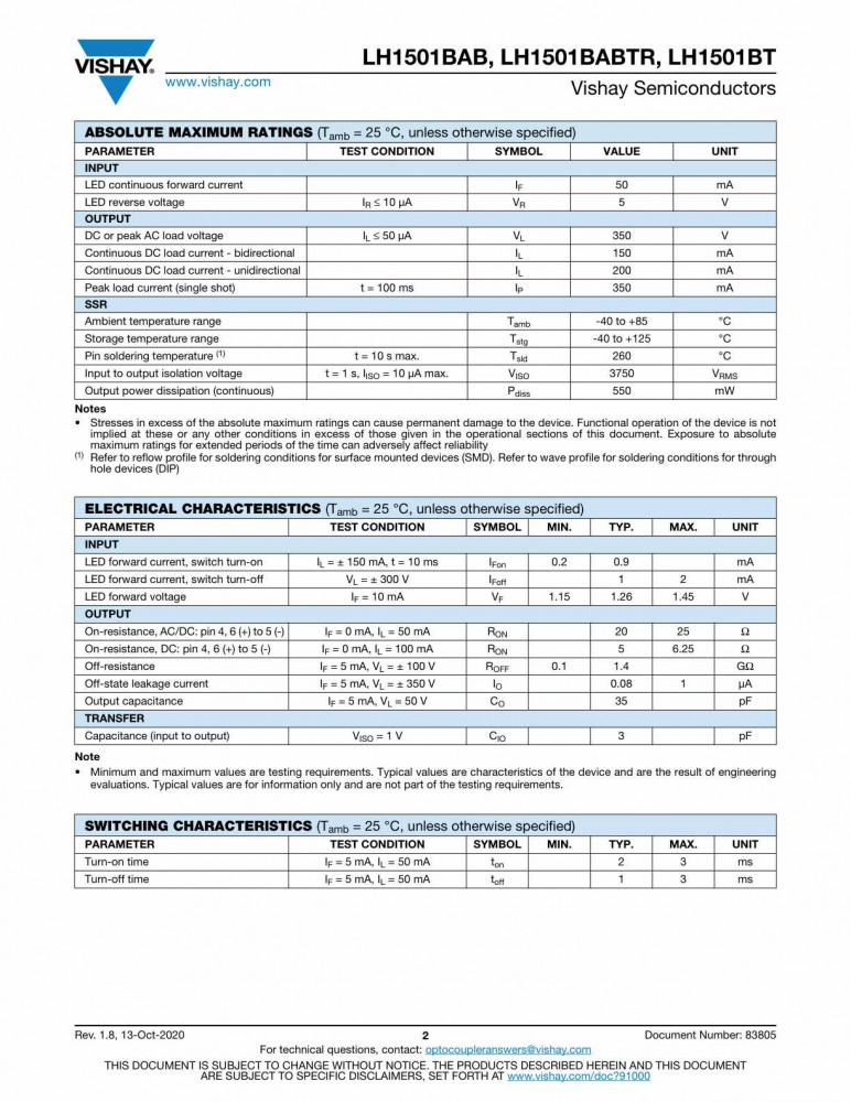 LH1501BAB datasheet page 2