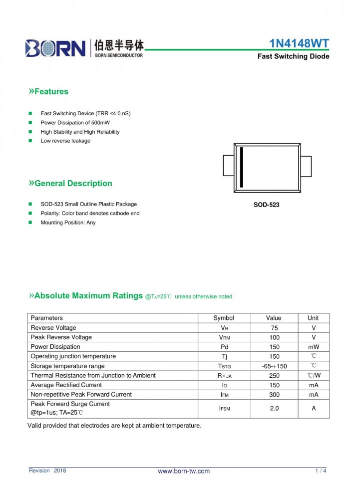 1N4148WT datasheet page 1