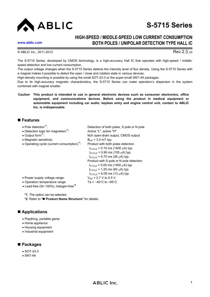 ABLIC S-5715 datasheet page 1