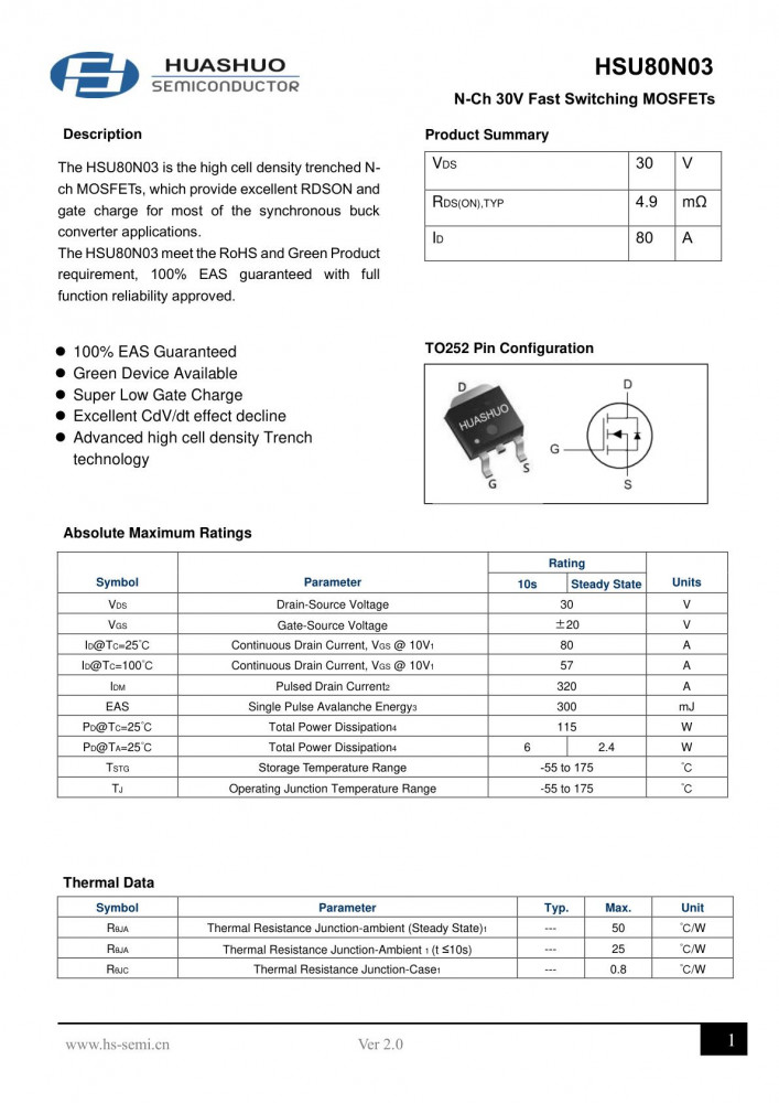 HSU80N03 datasheet page 1