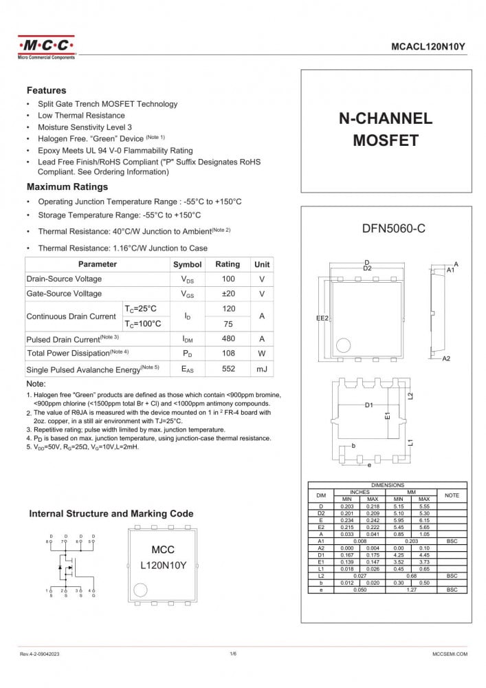 MCACL120N10Y-TP datasheet page 1