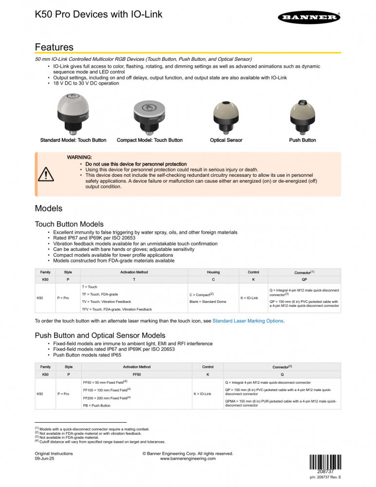K50 product documentation page 1