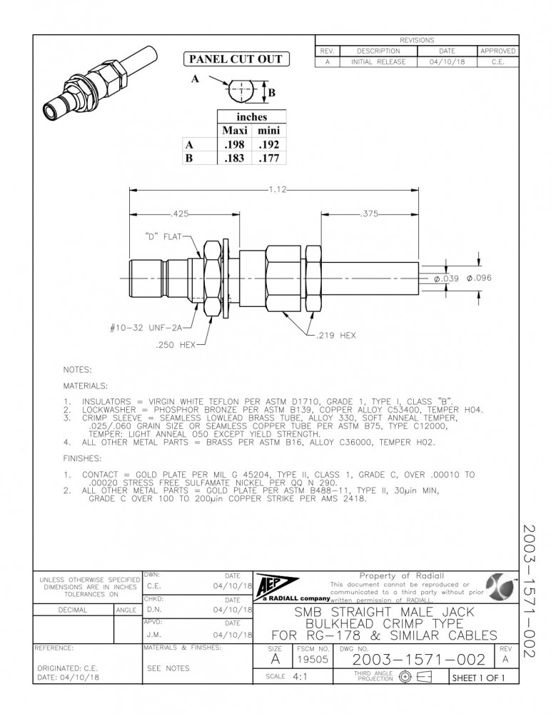 Radiall 2003-1571-002 technical drawing page