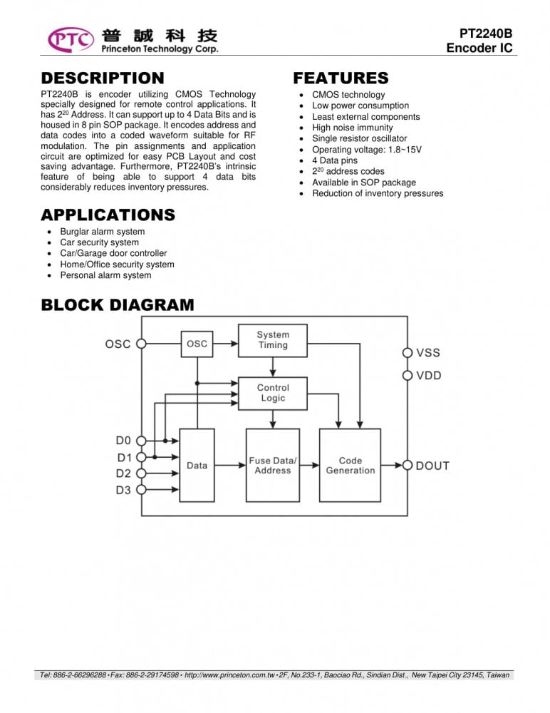 PT2240B-S datasheet page 1