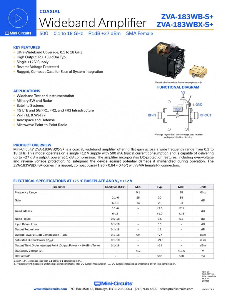ZVA-183WBX-S+ datasheet page 1