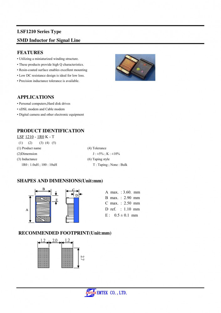 EMTEK LSF1210 series datasheet page 1