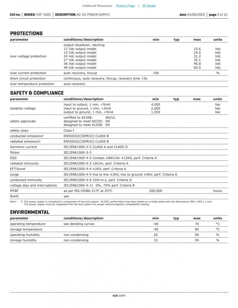 CUI VOF-550C datasheet page 3