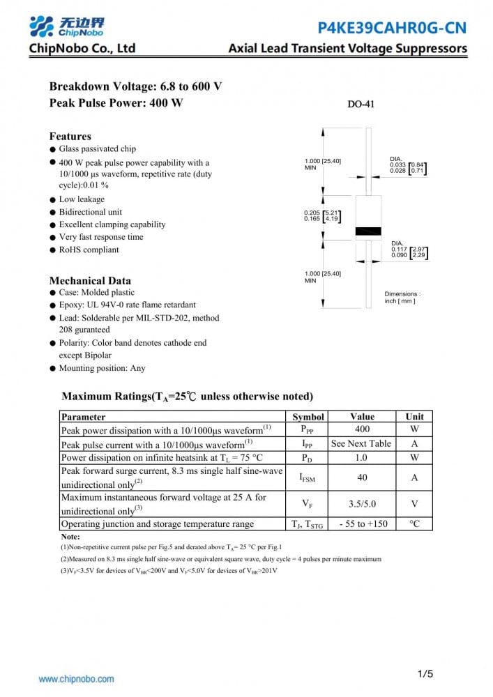 P4KE39CAHR0G-CN datasheet page 1