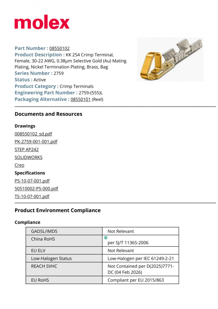 MOLEX KK 254 product specification, page 1