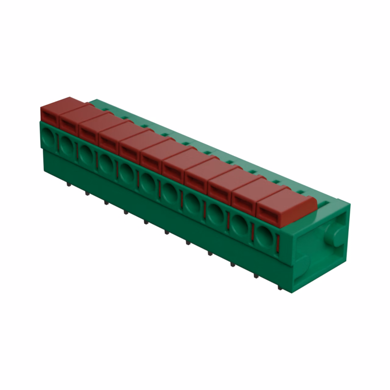5.00mm Pitch, Eurostyle Fixed-Mount Push-Button Terminal Block, Horizontal, 10A, 22-14 AWG, Green, 11 Circuits for sale