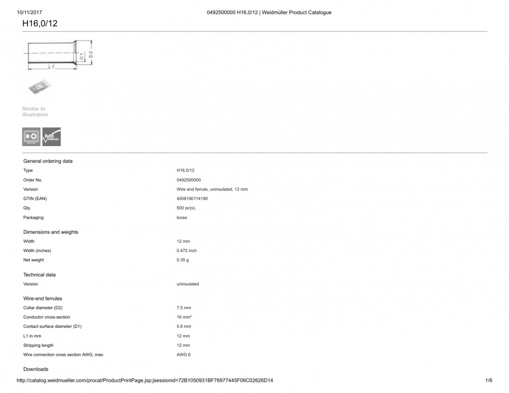 WEIDMULLER 0492500000 document page 1