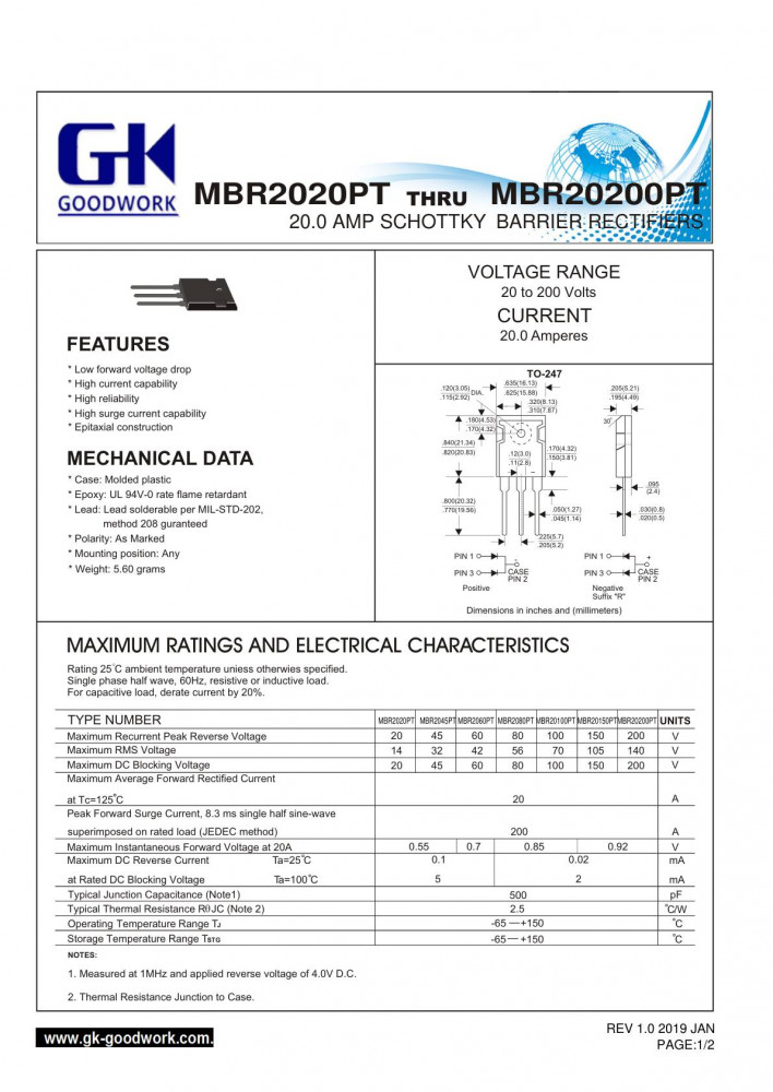 GOODWORK MBR20200PT datasheet page 1