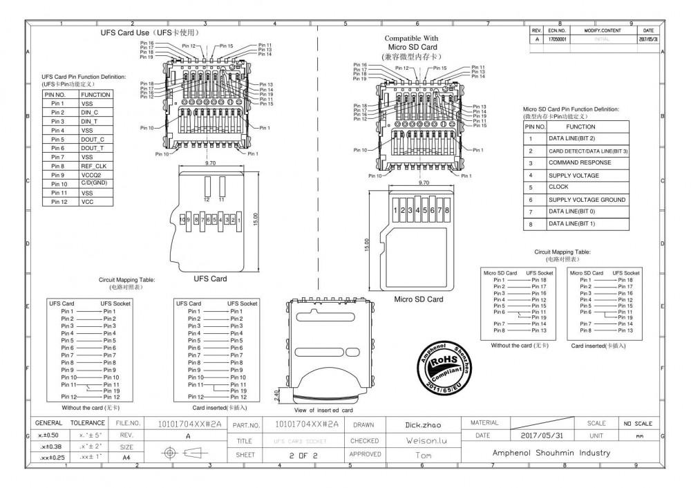 Amphenol UFS card socket drawing page 2